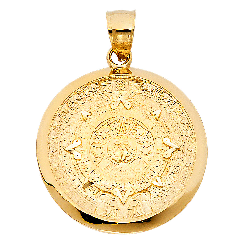 14K Yellow Gold Aztec Calendar Medallion 1" Tall – OroKing